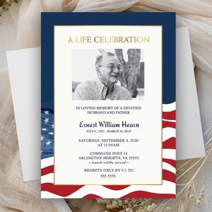 Funeral Announcement Card, Military Funeral Invitation Veteran ...