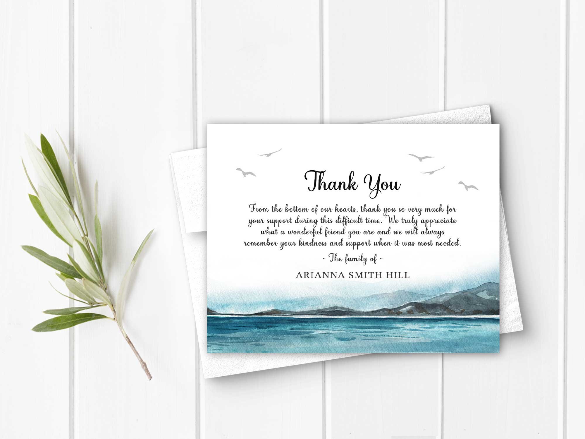 Funeral Thank You Card, Memorial Service Printable Template or Printed ...