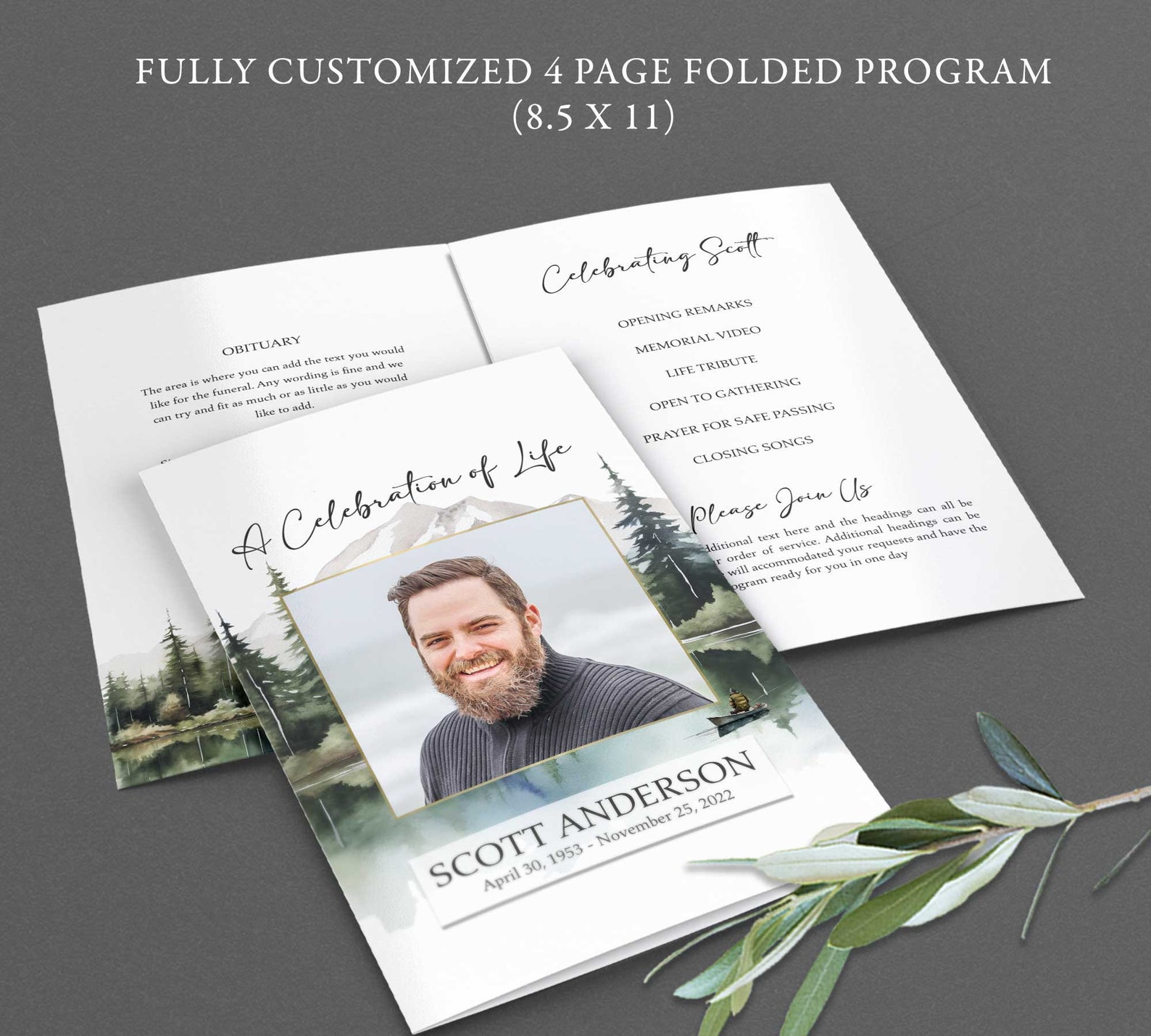 Fishing Themed Funeral Program Template - Order of Service | Memorial ...