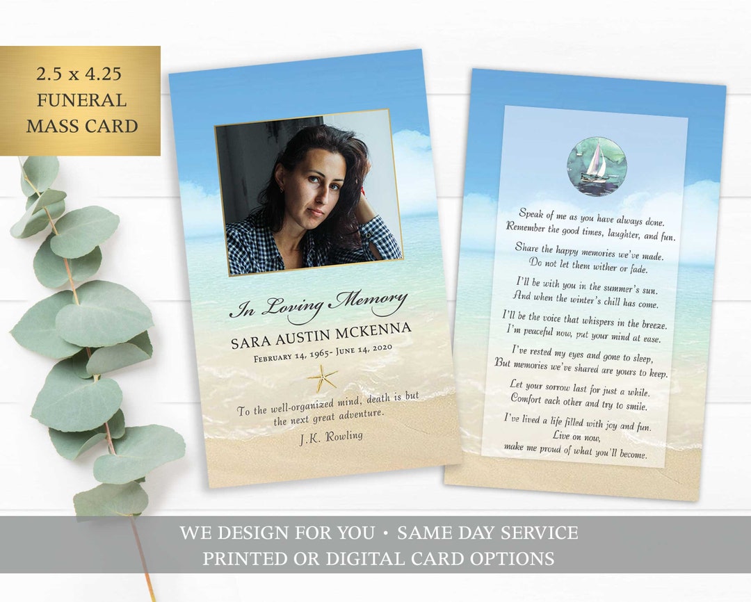 Funeral Prayer Card Template, Printable Memorial Prayer Card Printable ...