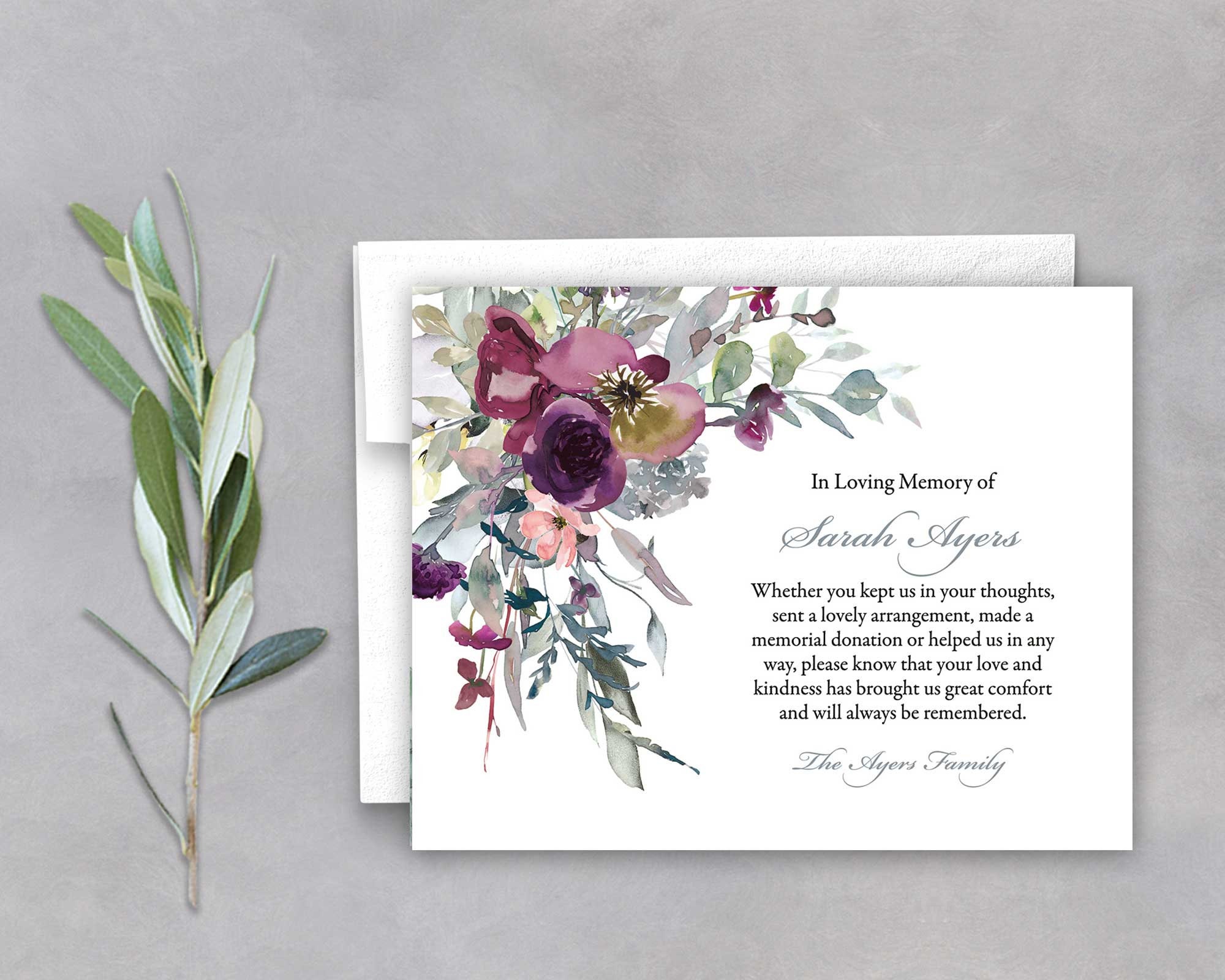 Funeral Thank You Cards, Printable Memorial Sympathy Thank You Notes ...