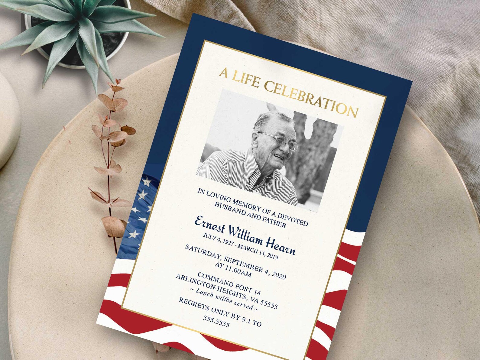 Funeral Announcement Card, Military Funeral Invitation Veteran ...