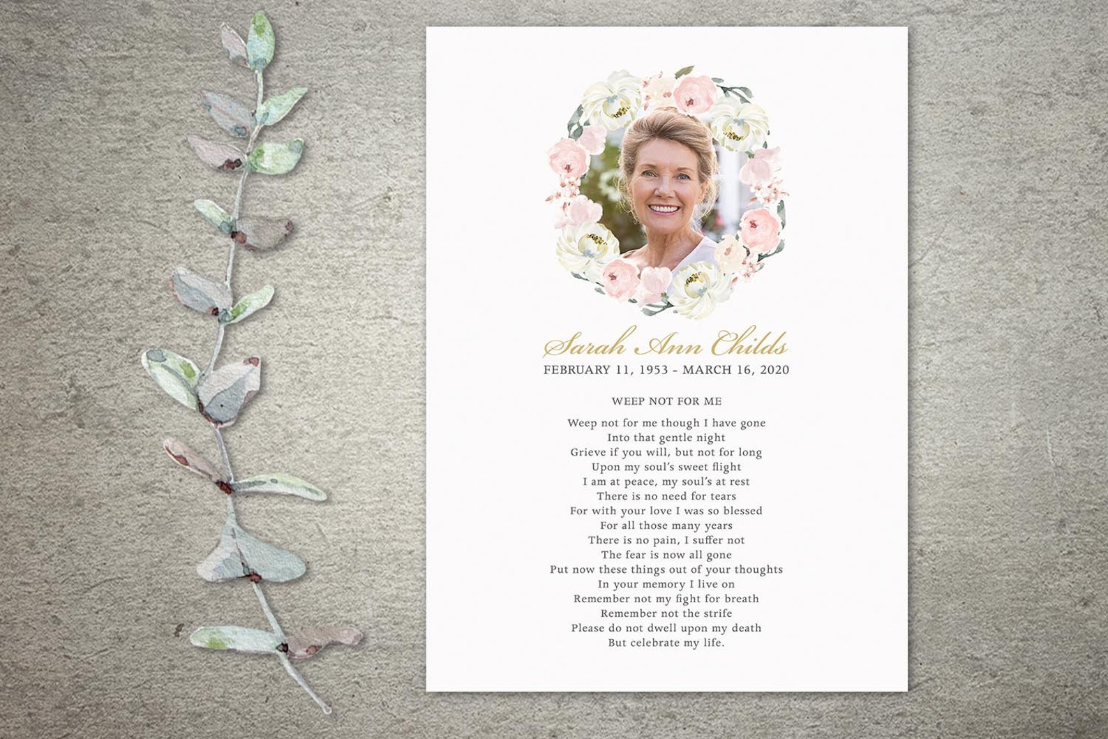 Funeral Poem Card Tribute Card Memorial Funeral Gift Template Photo ...