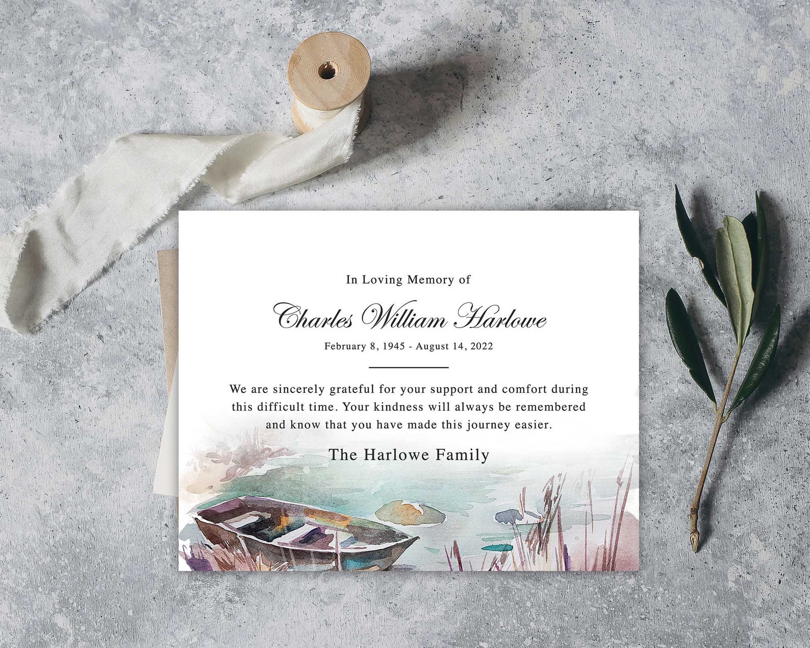 Funeral Thank You Cards, Printable Funeral Thank You Notes, Memorial ...