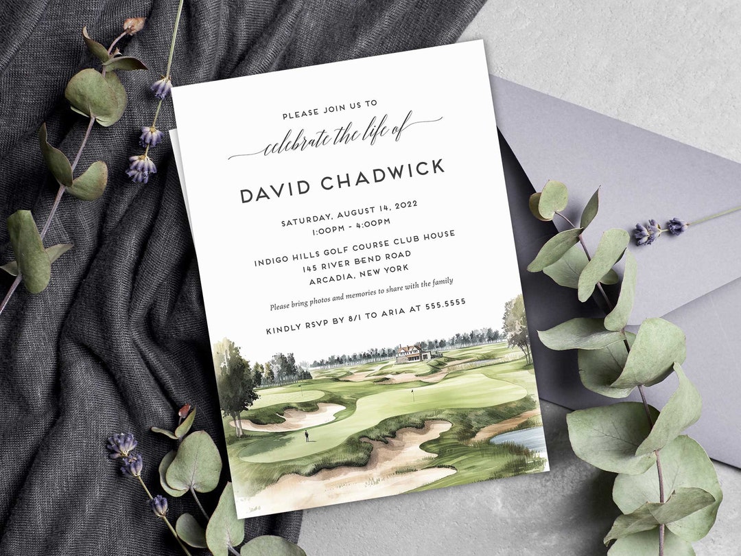 Celebration of Life Invitation Template, Golf Funeral Announcement ...