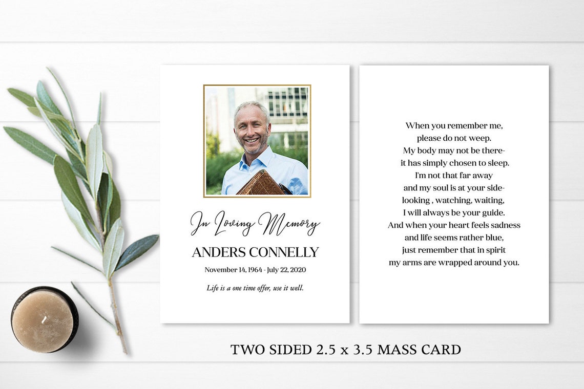 Funeral Card Printable Mass Card With Photo Template 2.5 X 3.5 - Etsy