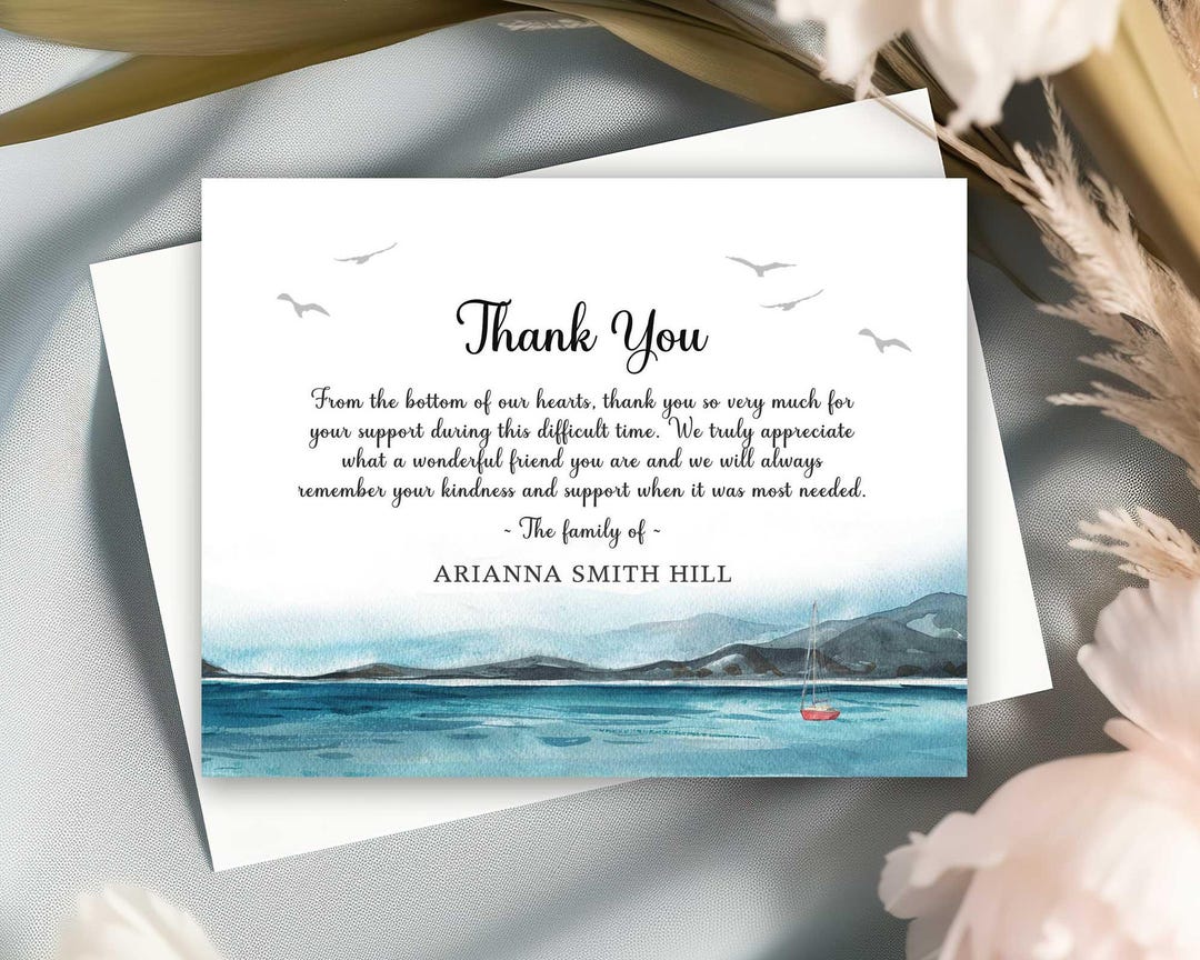 Funeral Thank You Card, Memorial Service Printable Template or Printed ...