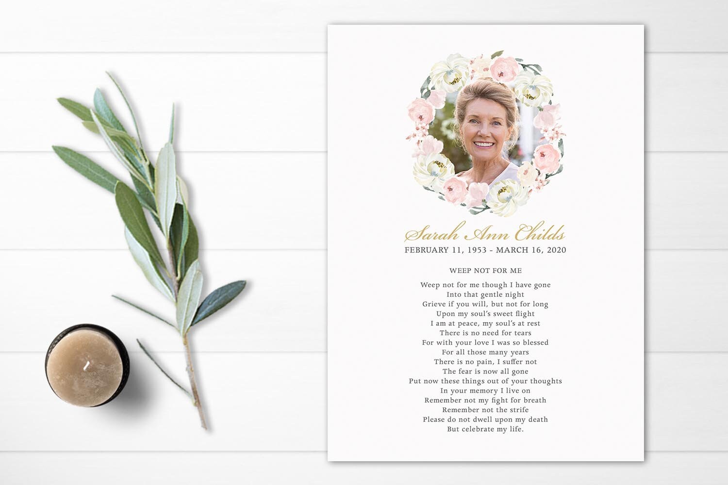 Funeral Poem Card Tribute Card Memorial Funeral Gift Template - Etsy ...
