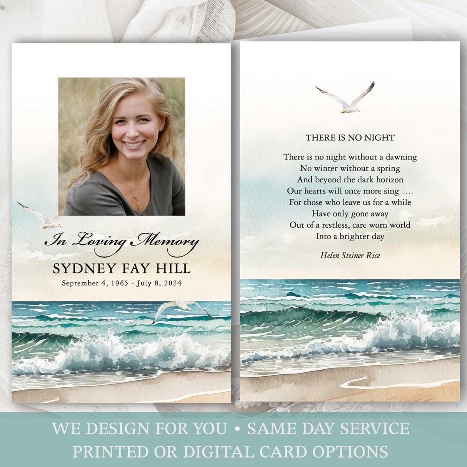Beach Memorial Card, Ocean Celebration of Life Keepsake, Funeral ...