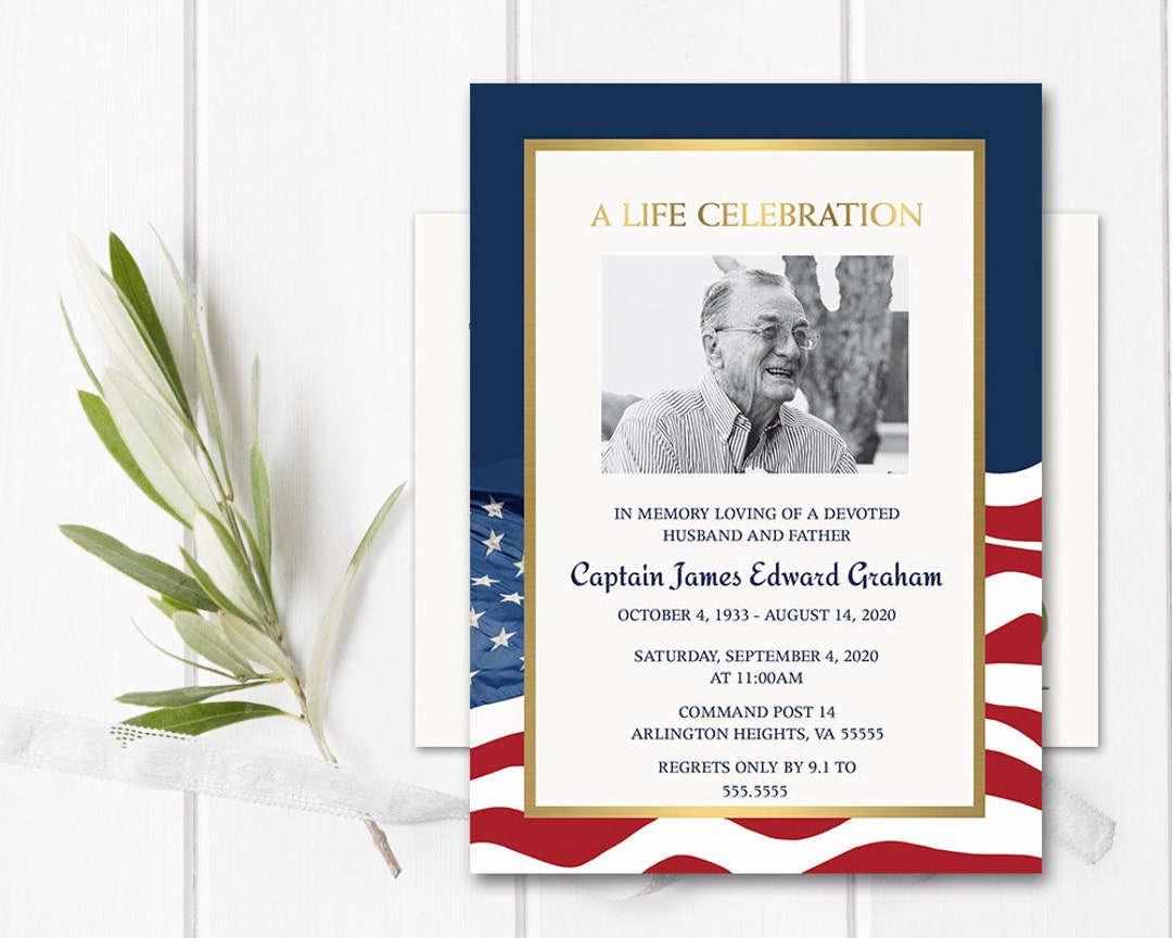 Funeral Announcement Card, Military Funeral Invitation Veteran ...