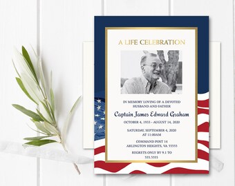 Funeral Card Military Celebration of Life Invitation | Etsy