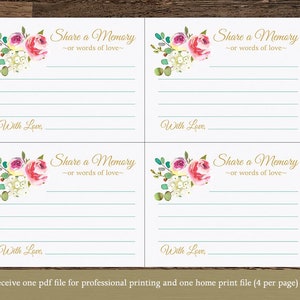 Share a Memory Share a Memory Card Favorite Memory Funeral - Etsy
