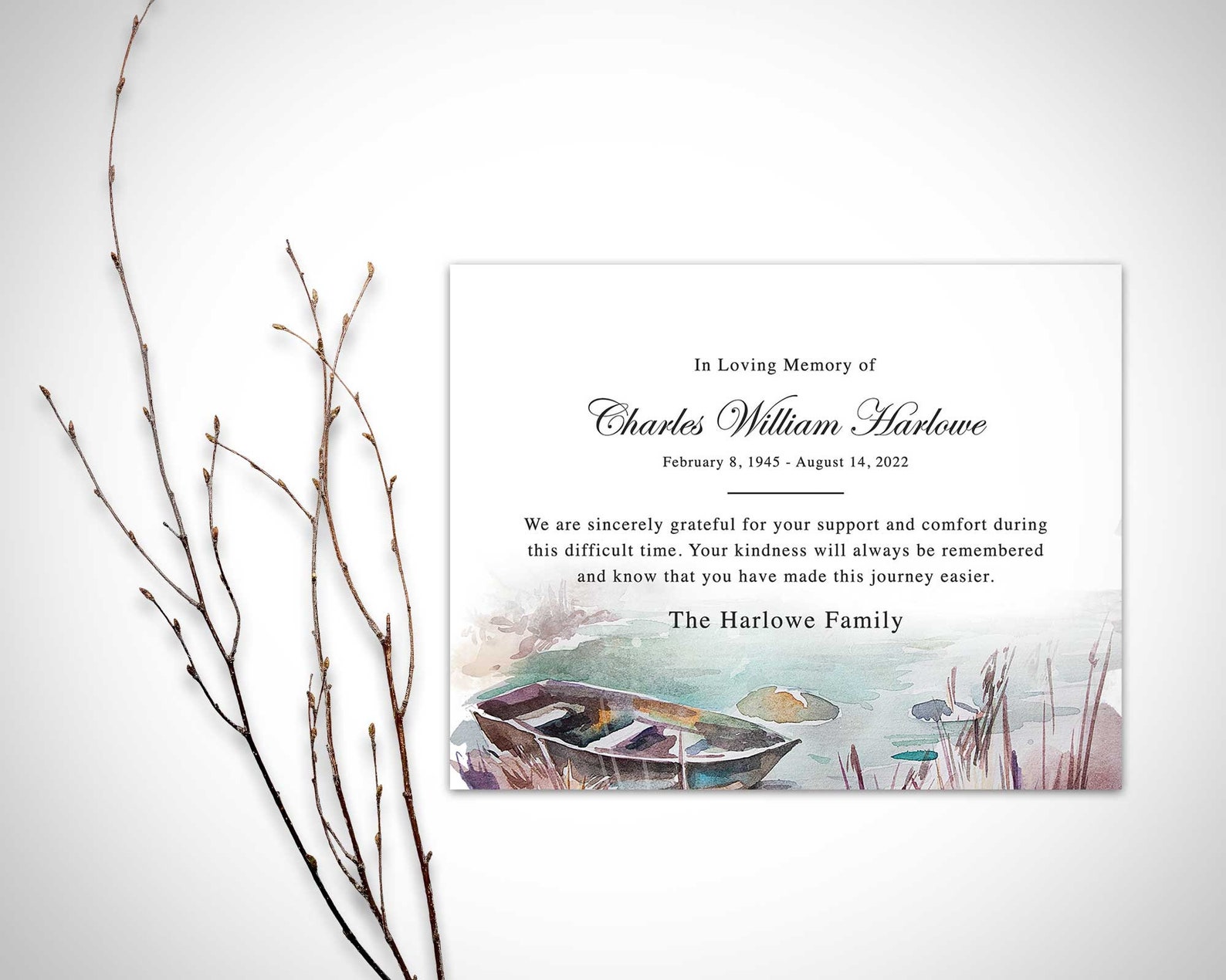 Funeral Thank You Cards, Printable Funeral Thank You Notes, Memorial ...