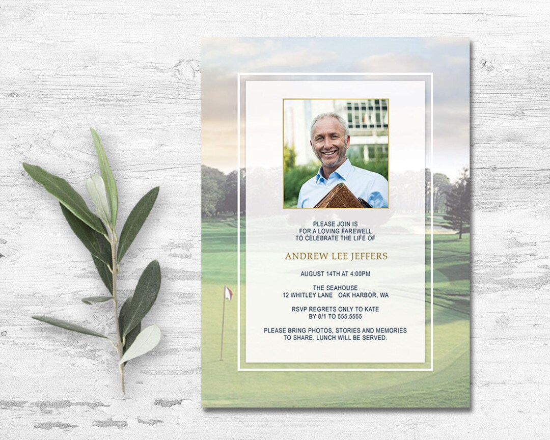 Celebration of Life Invitation Template, Golf Funeral Announcement ...