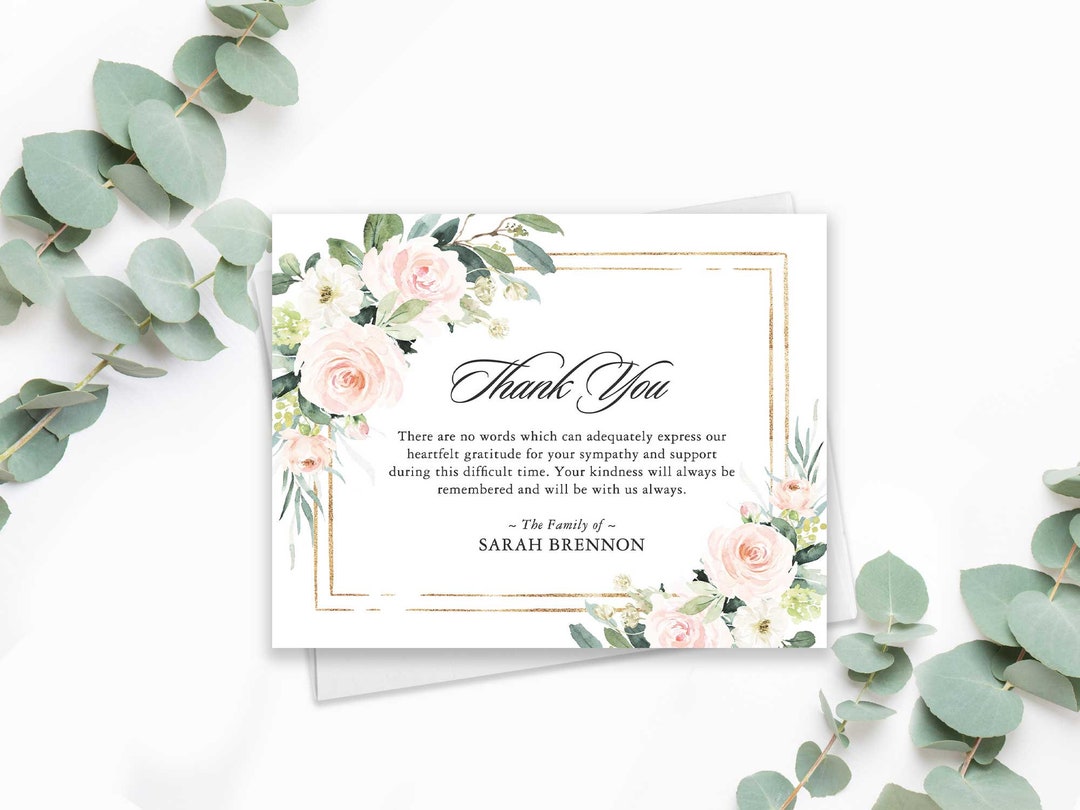 Funeral Thank You Card, Acknowledgement Card Template, Sympathy Note ...