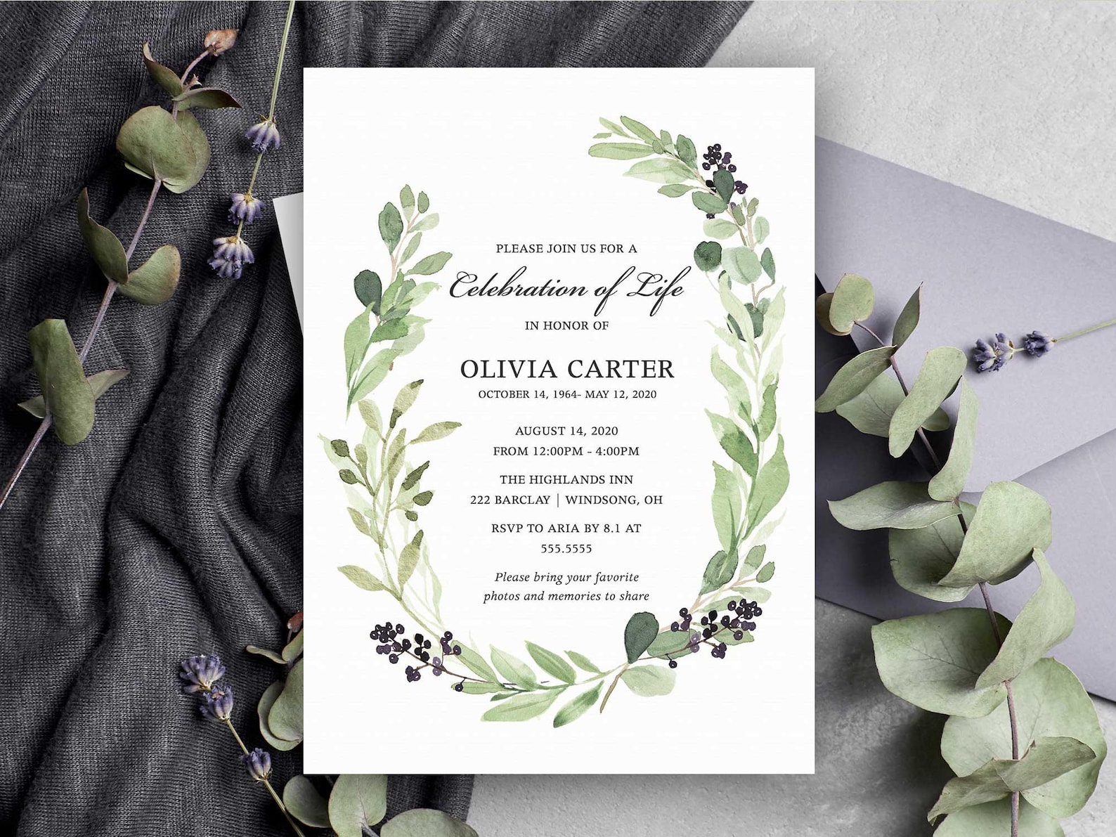 Celebration of Life Invitation Templet, Funeral Announcement, Memorial ...
