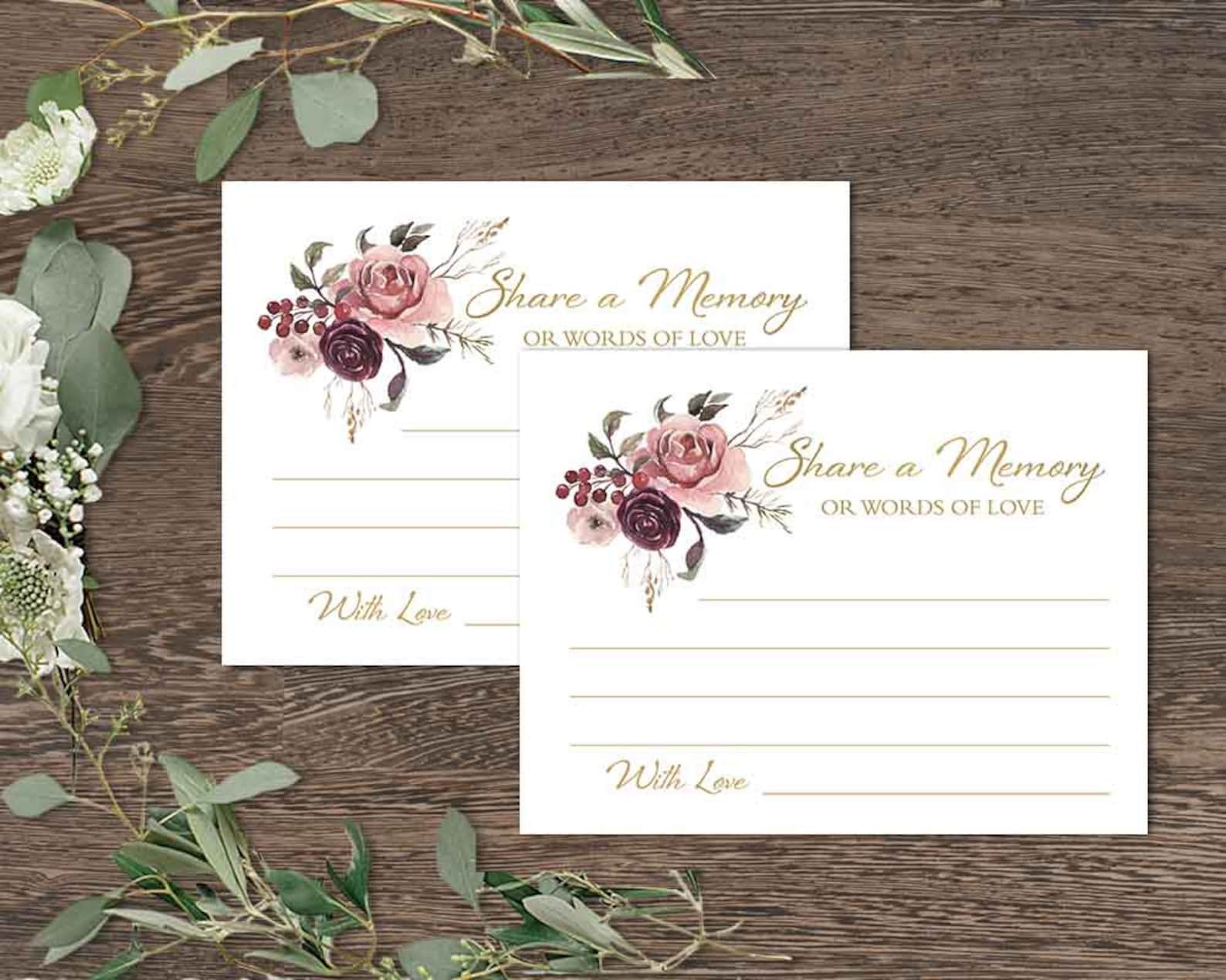 Share a Memory Card Printable Share a Memory or Words of Love - Etsy ...