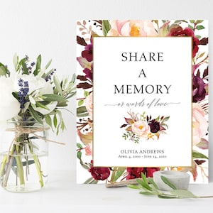 Share a Memory Sign Funeral Celebration of Life Share a Memory Sign ...