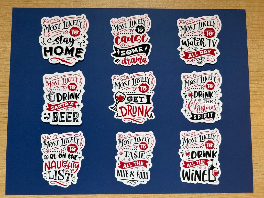 Most Likely To..... Stickers drinking Christmas Set of 9 - Etsy