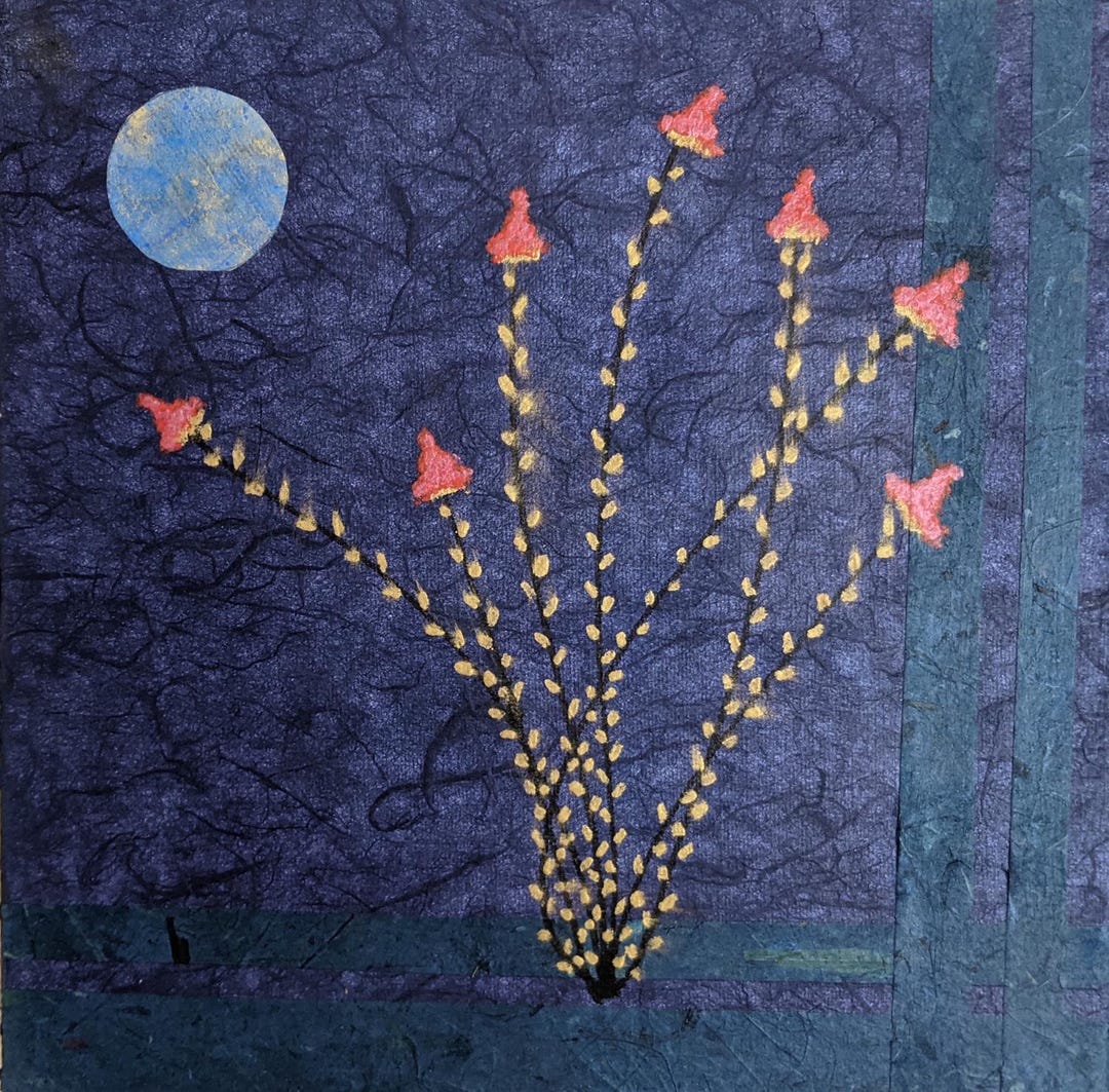Blue Moon. Original Artwork on Canvas. Ocotillo in Bloom Under the Moon ...
