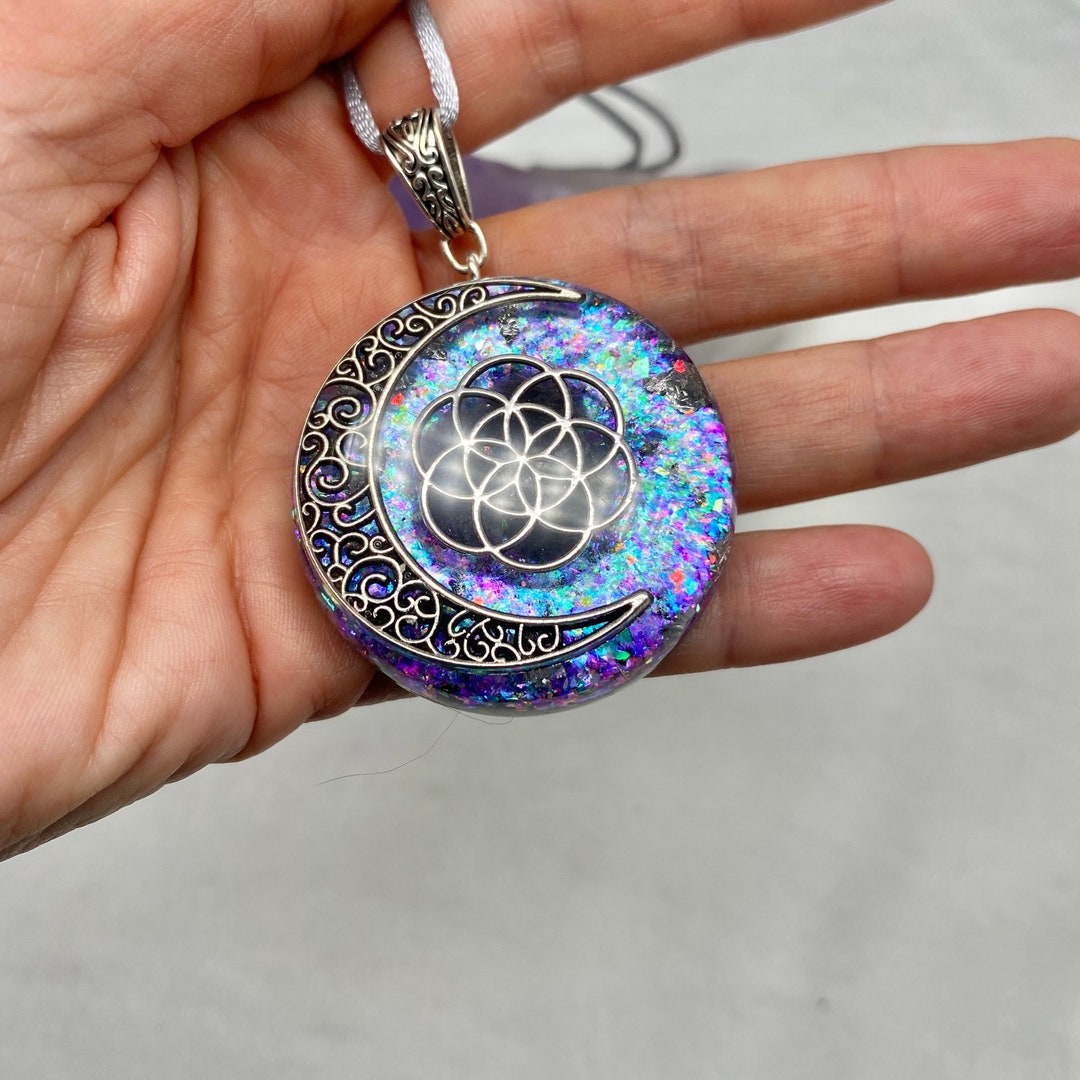 Crescent Seed of Life Goddess Powerful Orgonite Pendant, Crystal ...