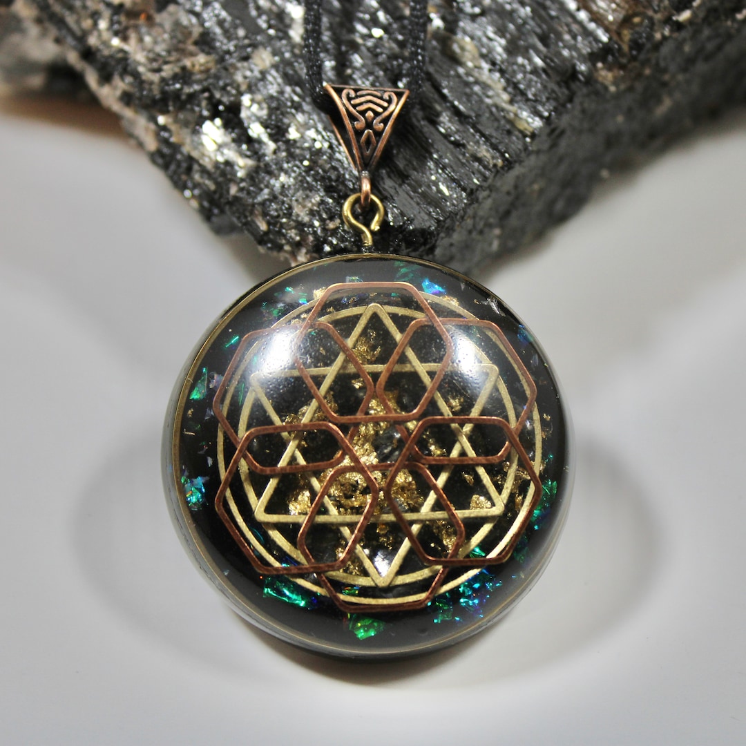 Cosmic Shield | Shungite Sacred Geometry Orgonite Pendant | EMF ...