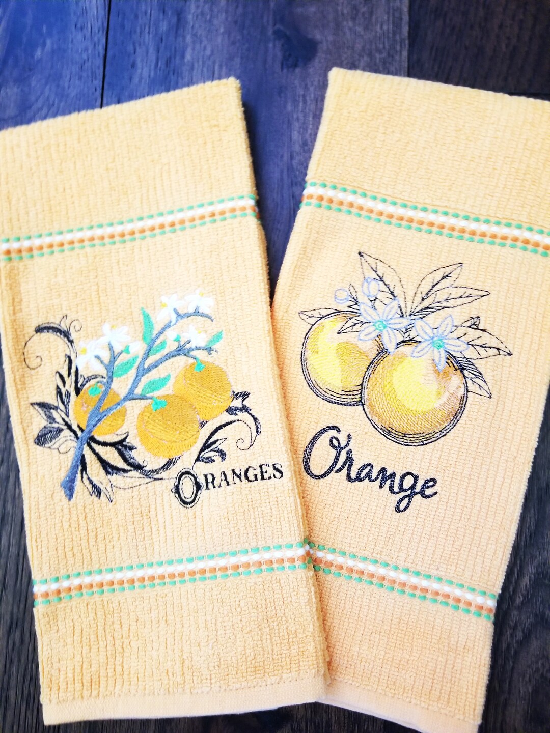 Embroidered Orange Kitchen Towels - Etsy