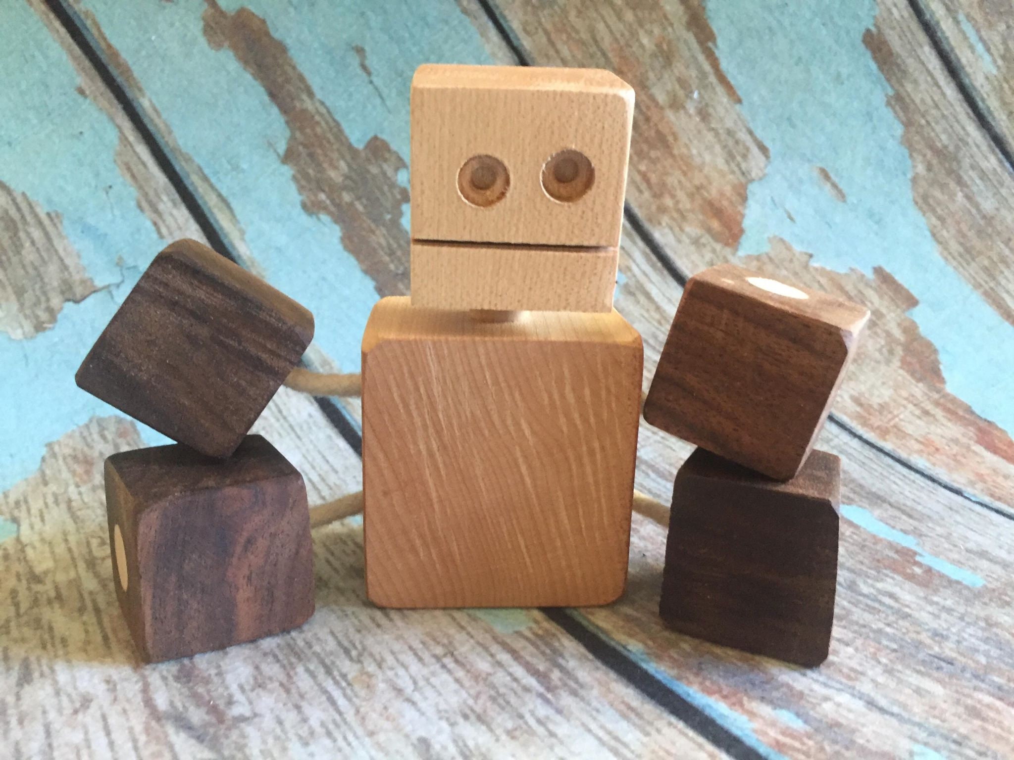 Wooden robot Handmade Cotton String Moveable arm robot | Etsy