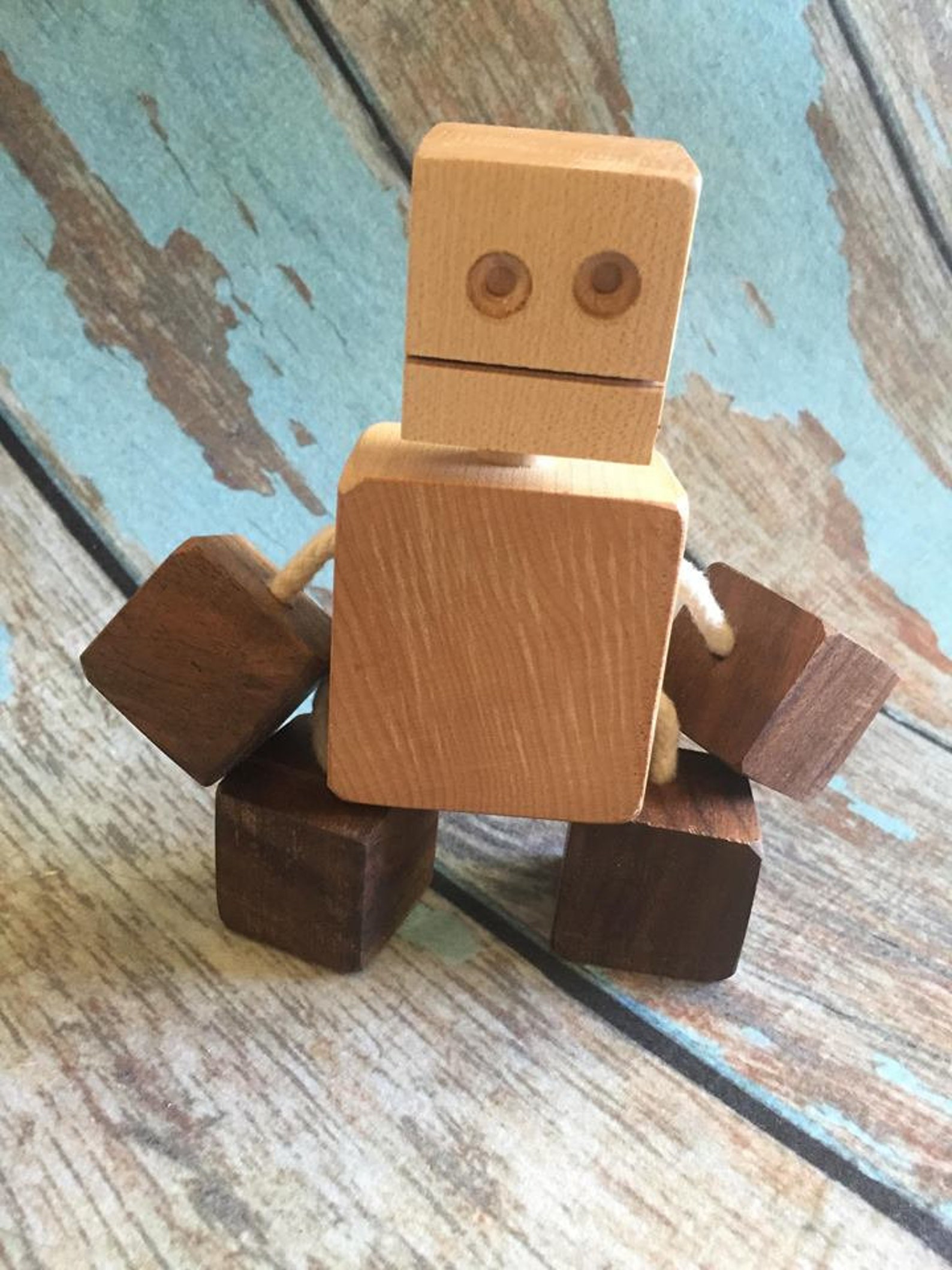 Wooden robot Handmade Cotton String Moveable arm robot | Etsy