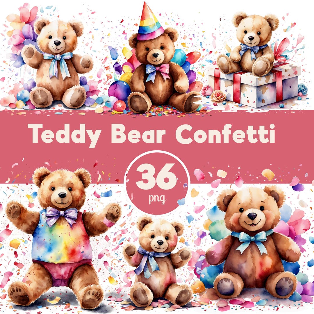 Teddy Bear Confetti Clipart, Cute Bear Confetti Digital Download ...