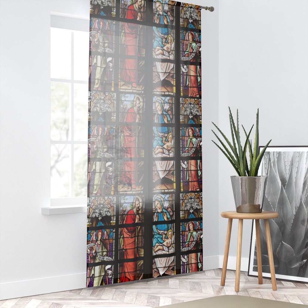 Christian Window Curtain Sheer Baby Jesus Curtain Christmas Nativity ...