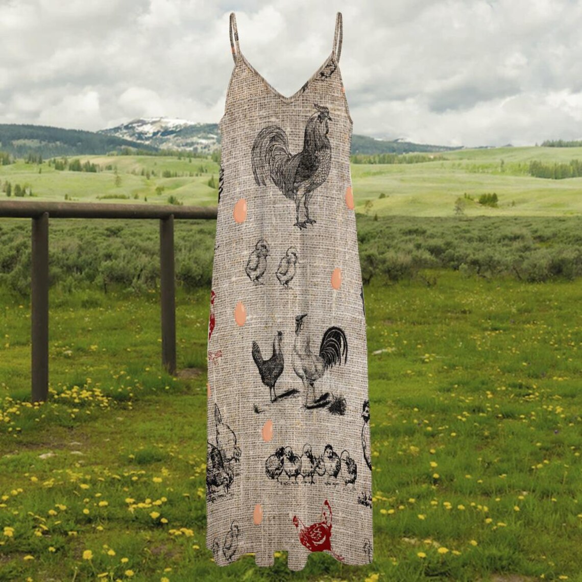Chicken Dress Sling Ankle Long Dress Country Farm Dress Summer Gift for ...