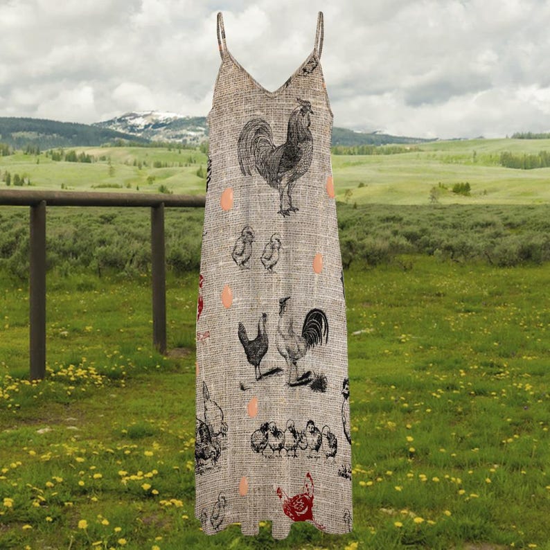 Chicken Dress Sling Ankle Long Dress Country Farm Dress Summer Gift for ...