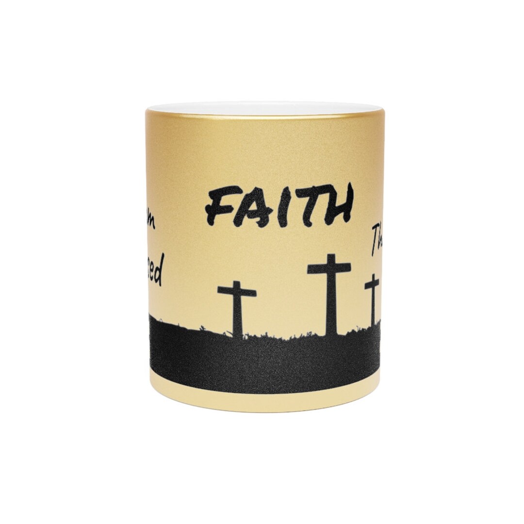 Christian Mug Gold Silver Metallic Cross Coffee Mug Thankful Blessed ...