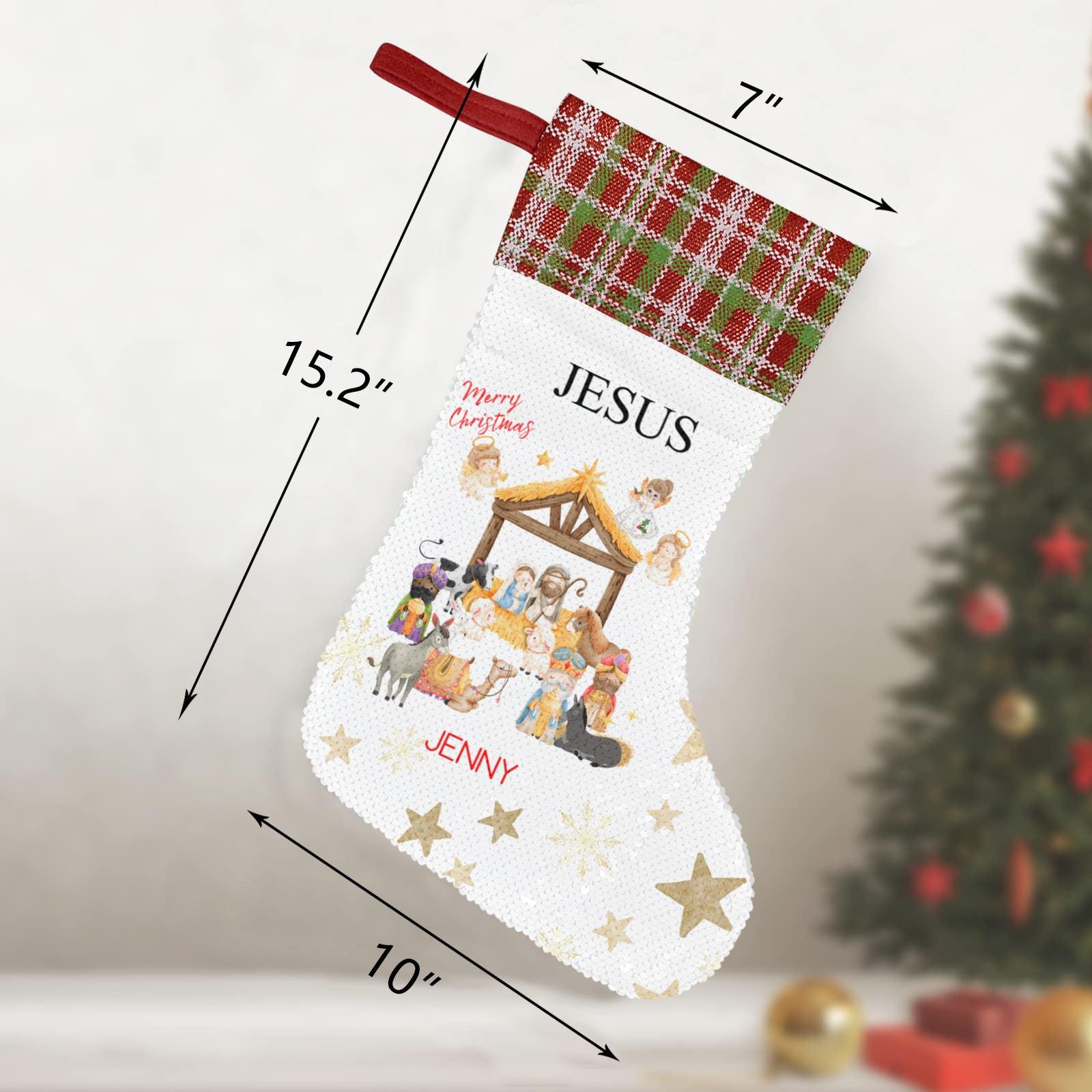 Personalized Jesus Stocking Sequin Christmas Stocking Made in USA Kids ...