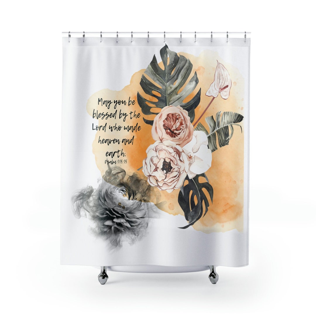 Christian Shower Curtain Boho Watercolor Flower Bible Verse Shower ...
