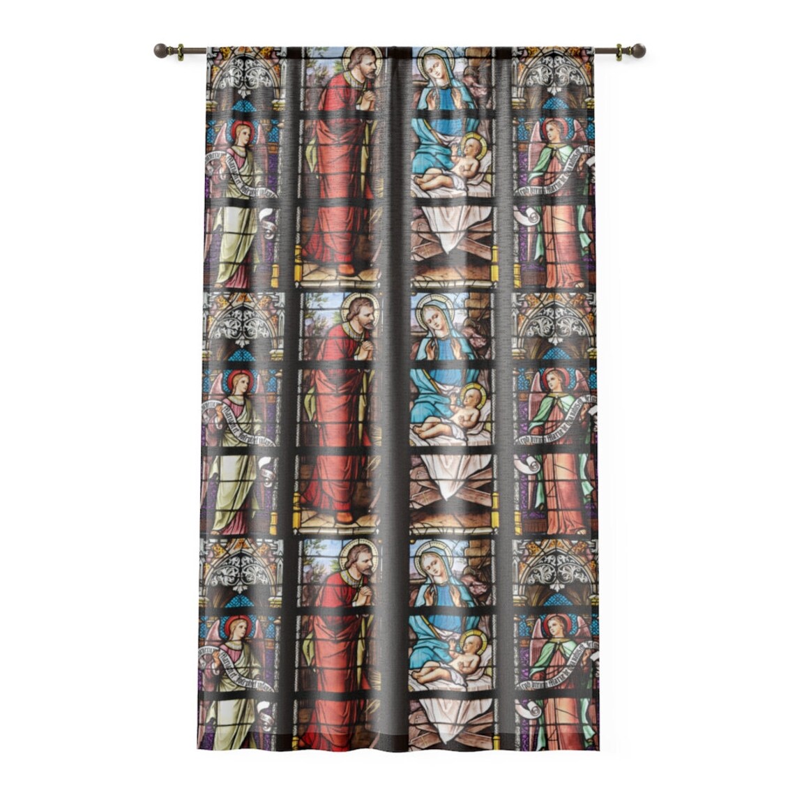 Christian Window Curtain Sheer Baby Jesus Curtain Christmas Nativity ...