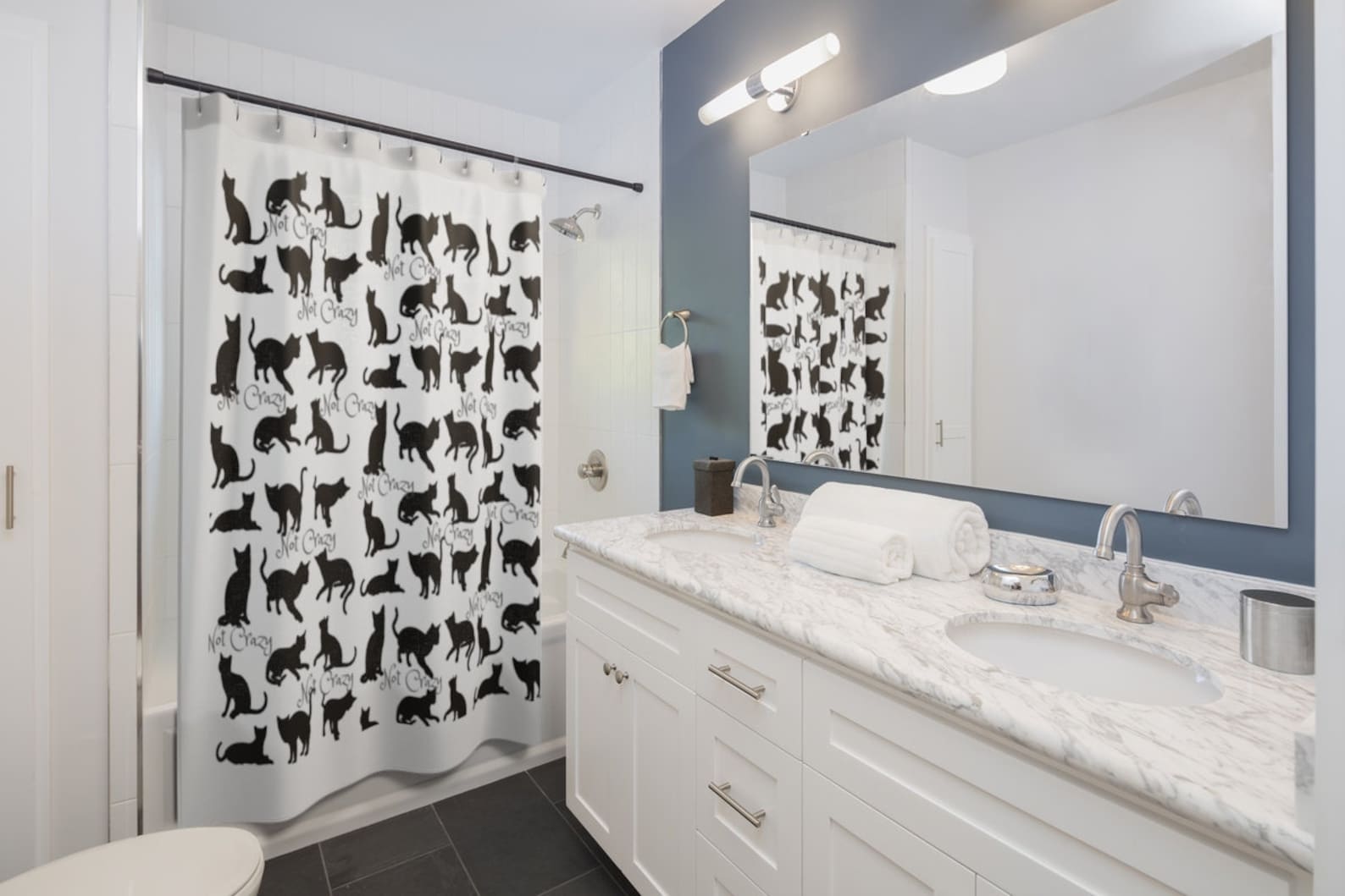 Not Crazy Cat Shower Curtain Cat Bath Decor Black Cat Bath Set Crazy ...