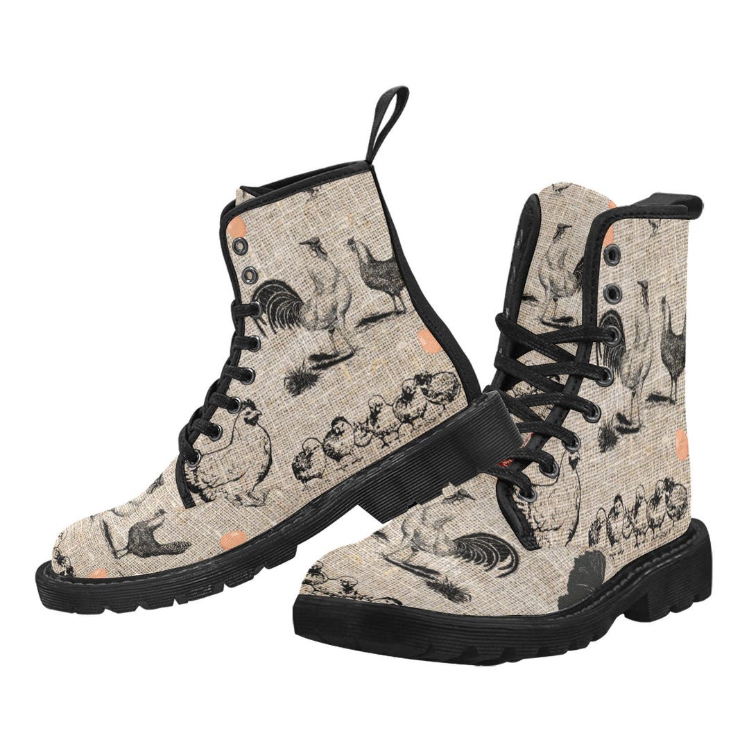 Chicken Boots Womens Canvas Boots Roosters Chicken Lovers Gift Farm ...