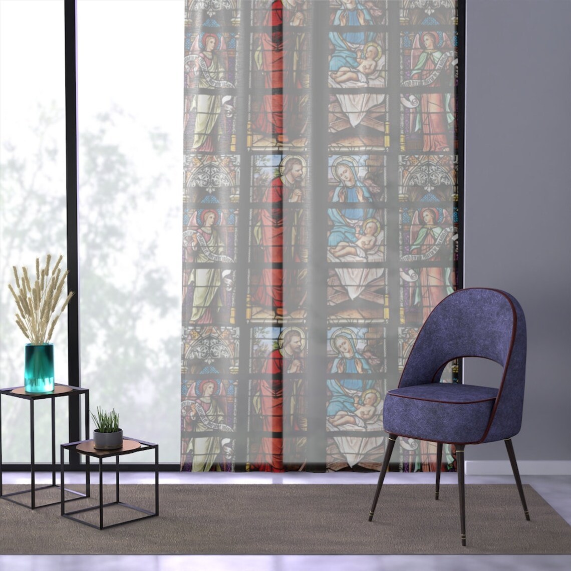 Christian Window Curtain Sheer Baby Jesus Curtain Christmas Nativity ...