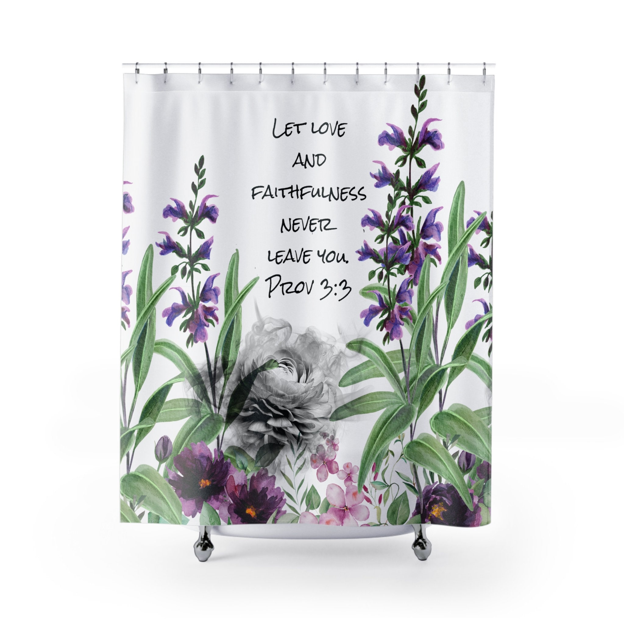 Bible Verse Shower Curtain Flower Boho Christian Shower Curtain ...