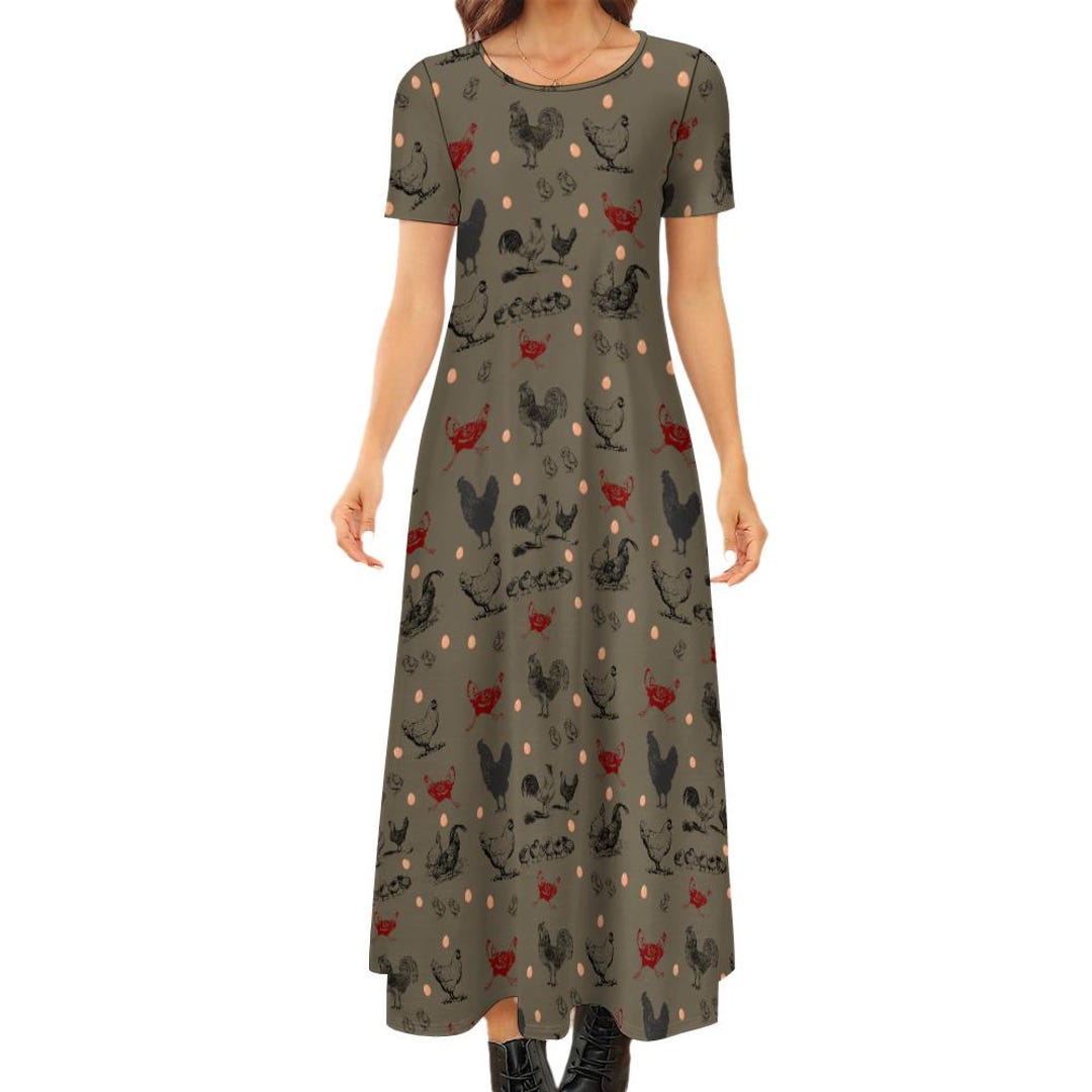 Chicken Dress Farm Girl Dress Maxi Country Chicken Egg Dress Short ...