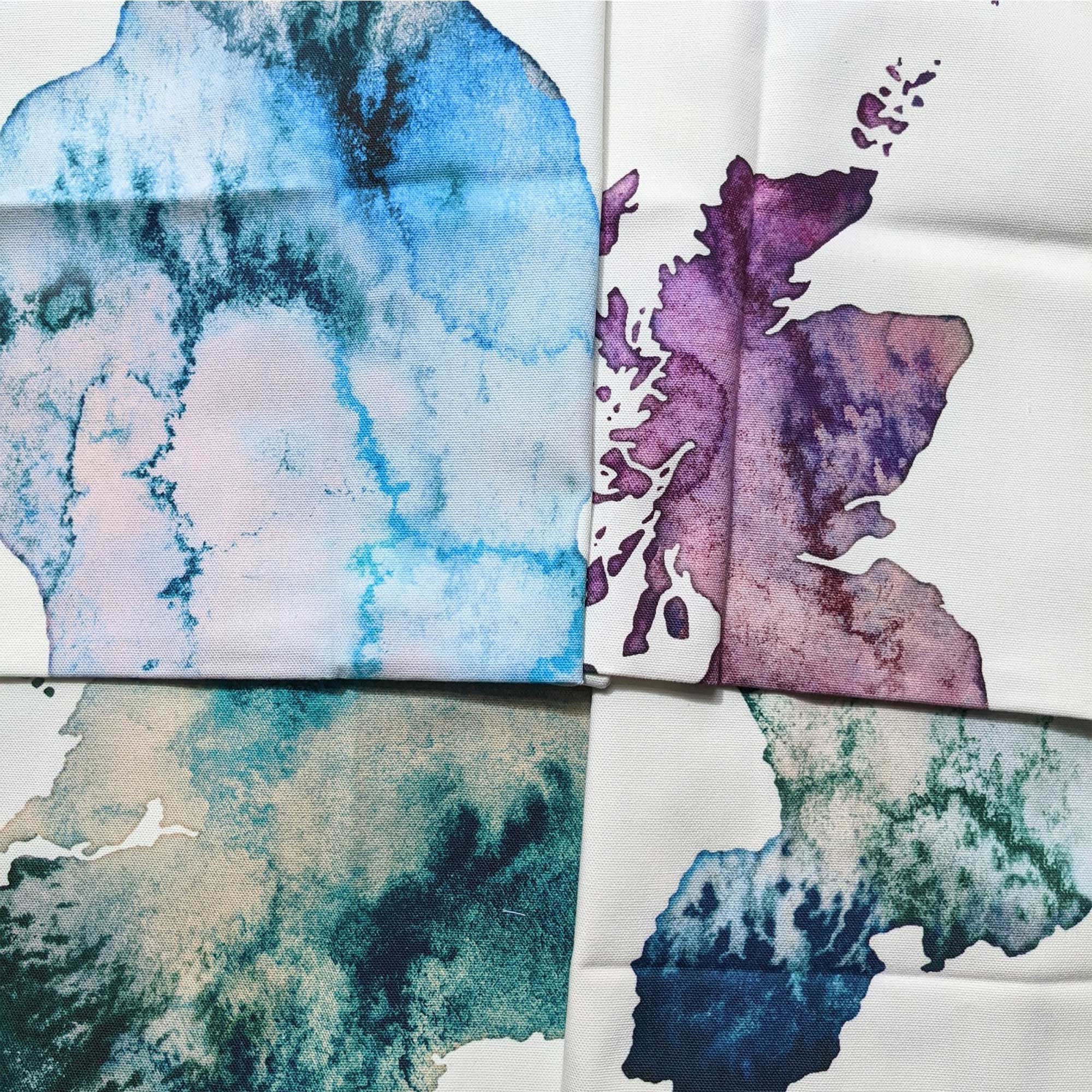 UK United Kingdom Watercolour Map Organic Tea Towel Art - Etsy