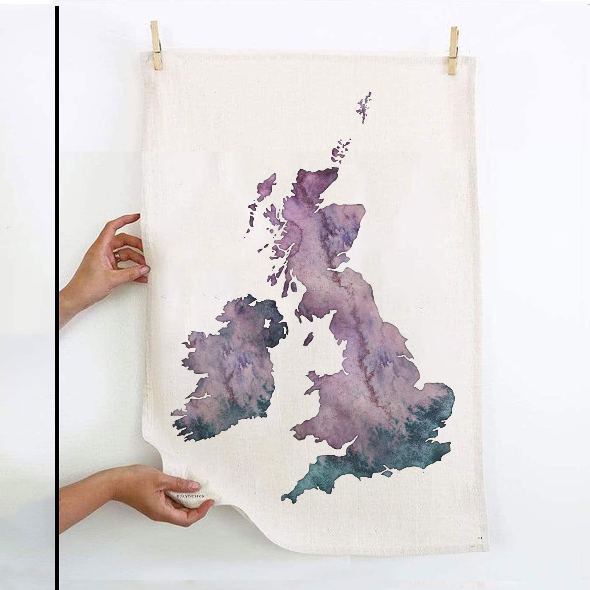 UK United Kingdom Watercolour Map Organic Tea Towel Art - Etsy