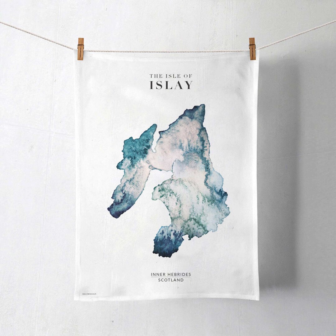 Isle of Islay Watercolor Map Organic Cotton Tea Towel | Scottish ...