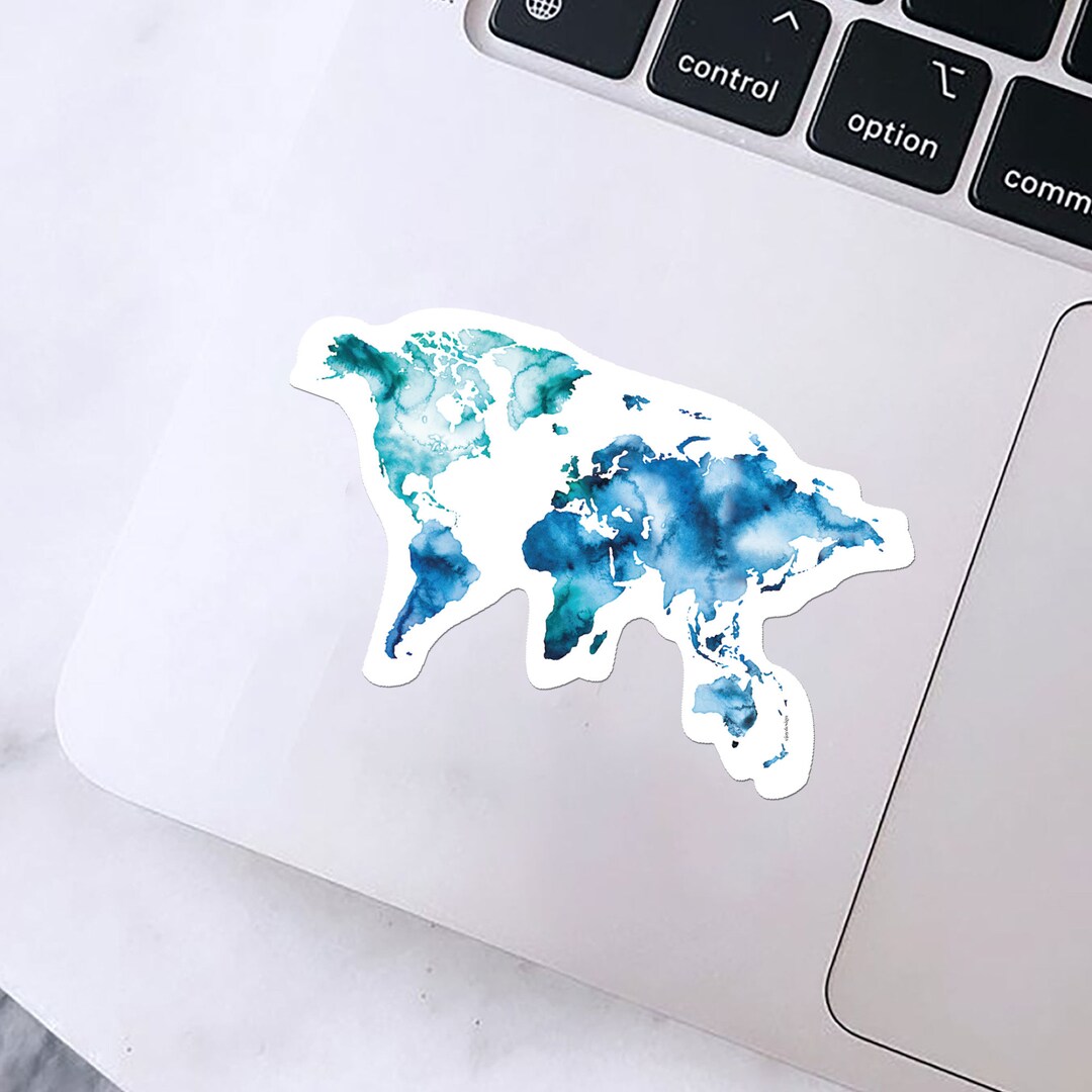 Watercolour World Map Vinyl Sticker | Phone Sticker Accessories ...