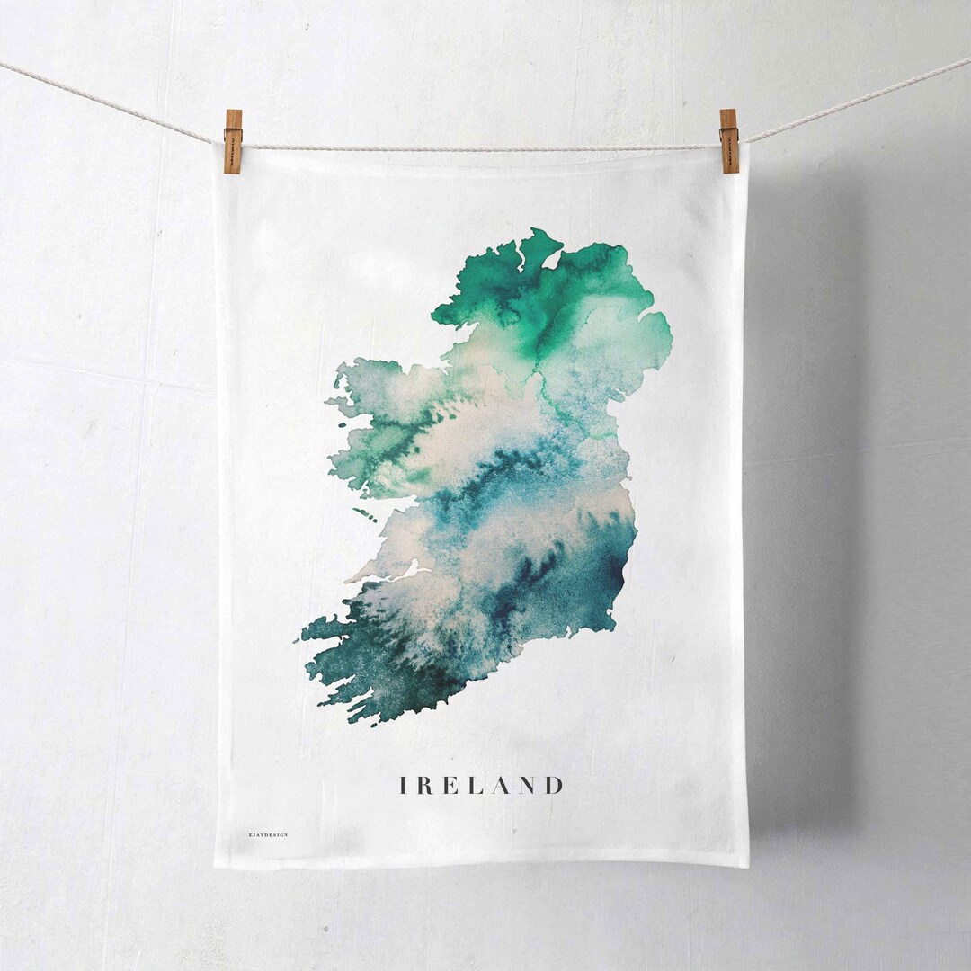 Watercolour Map of Ireland Organic Cotton Tea Towel Art | Irish ...
