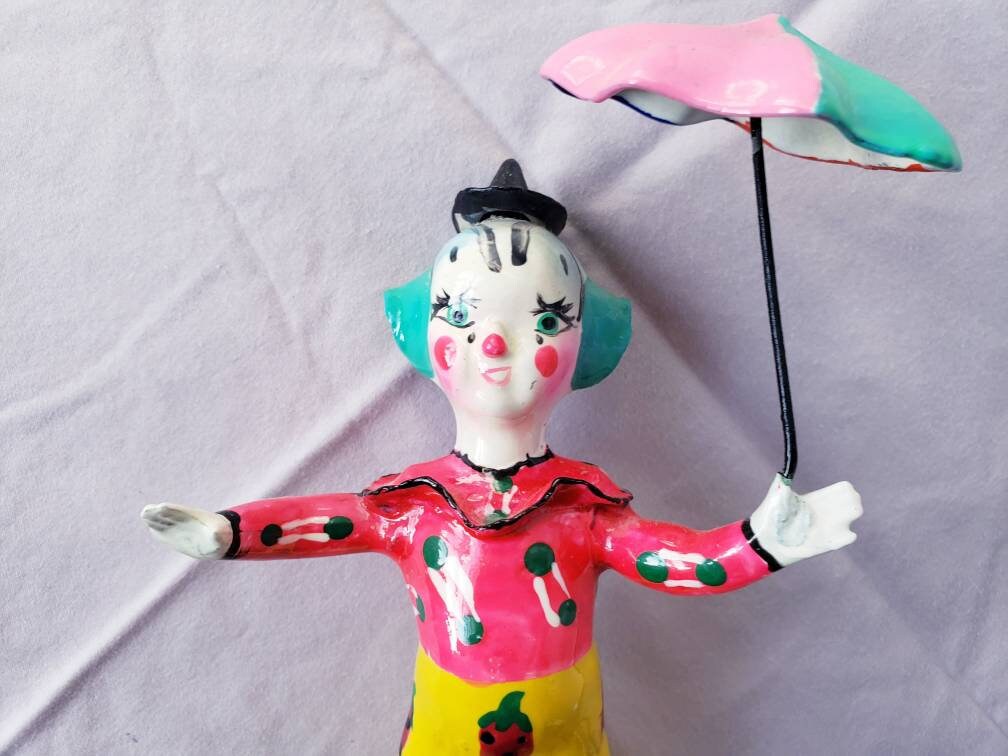 Paper mache Clown holding umbrella | Etsy