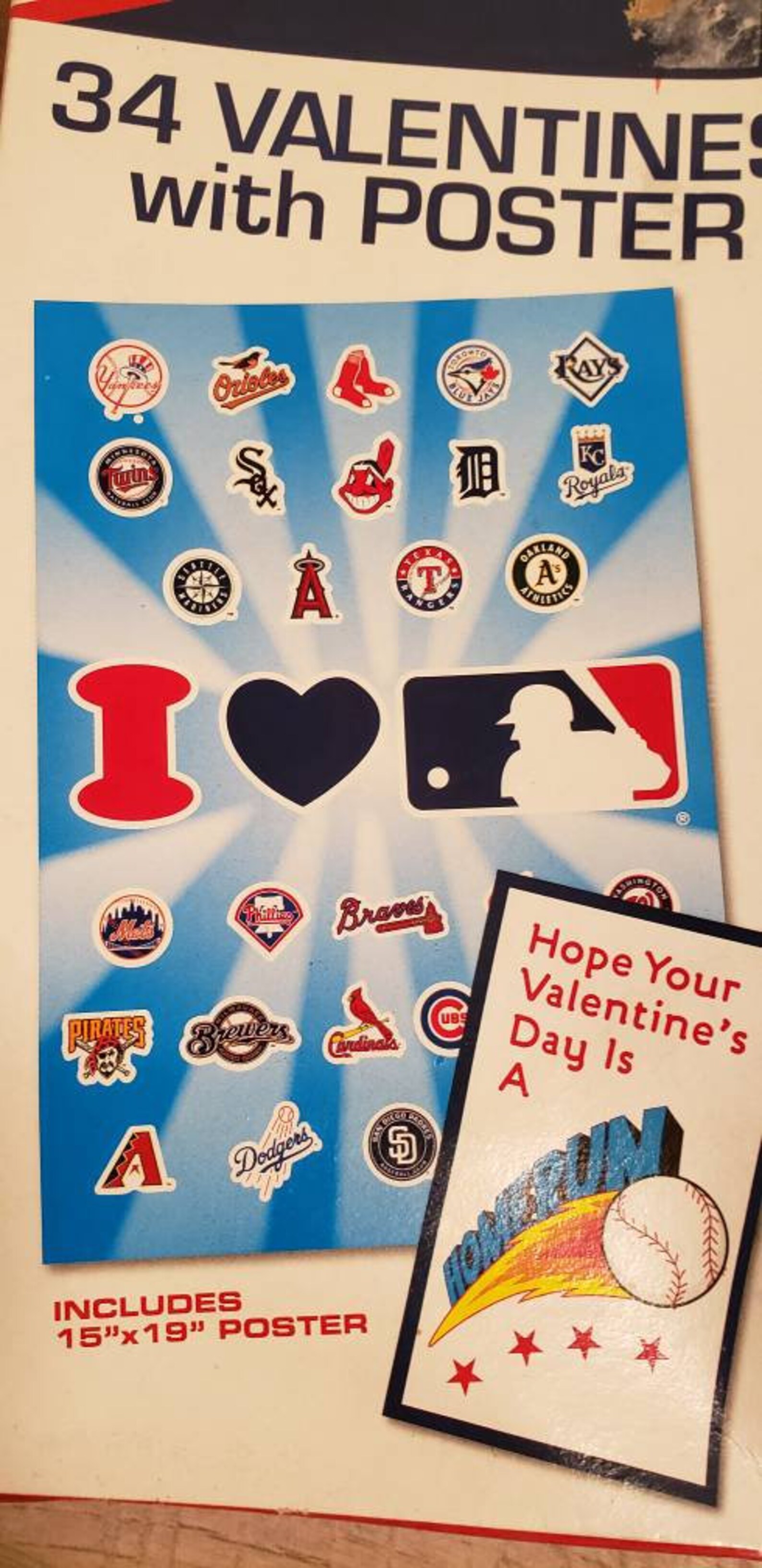 MLB 34 Valentines Cards With Poster New in Box Valentines | Etsy