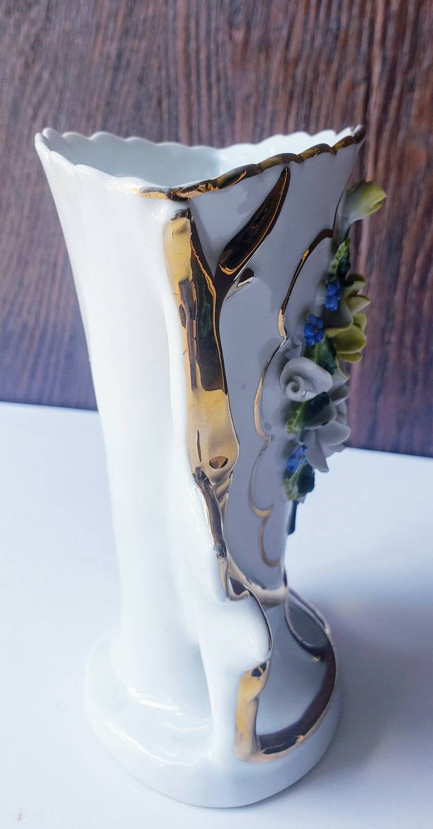 Vintage Porcelain Capodimonte 22kt Gold Small Oval Flower Vase - Etsy